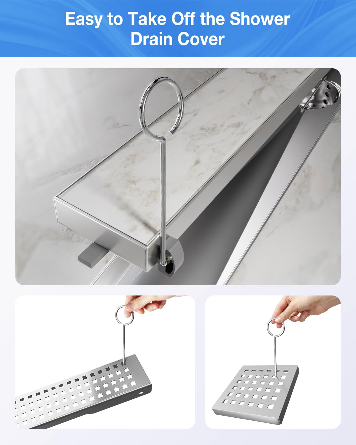 HTOH 2 PCS Shower Drain Lifting Hook, 304 Stainless Steel Drain Key, for Taking Off Square/Linear Shower Drain Grate, Hair Catcher to Daily Clean，Linear Drain Opener/Removal Tool