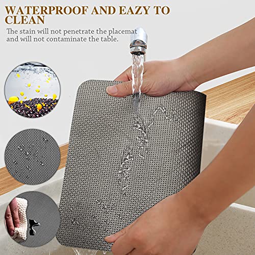 Placemats Set of 6, Placemat with Coasters Heat Stain Scratch Resistant Non-Slip Waterproof Oil-Proof Washable Wipeable Outdoor Indoor for Dining Patio Table Kitchen Decor and Kids,(Grey 6)