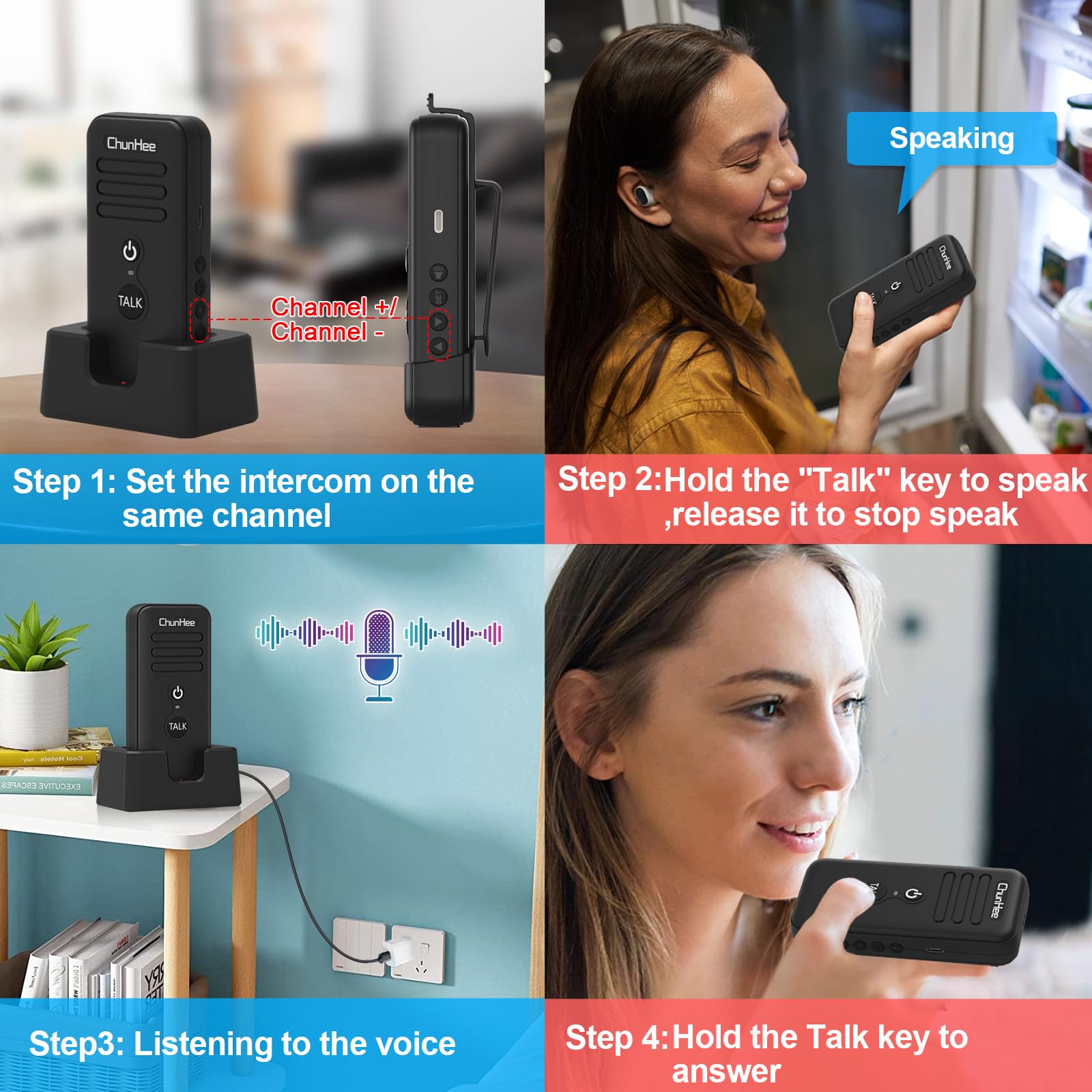 ChunHee Wireless Home Intercom System for Elderly, 1/2 Mile Intercom System for Home Use Two-Way Communication Caregiver Pager Nurse Calling Home Intercom System for Patient/Senior/Disabled/Pregnant