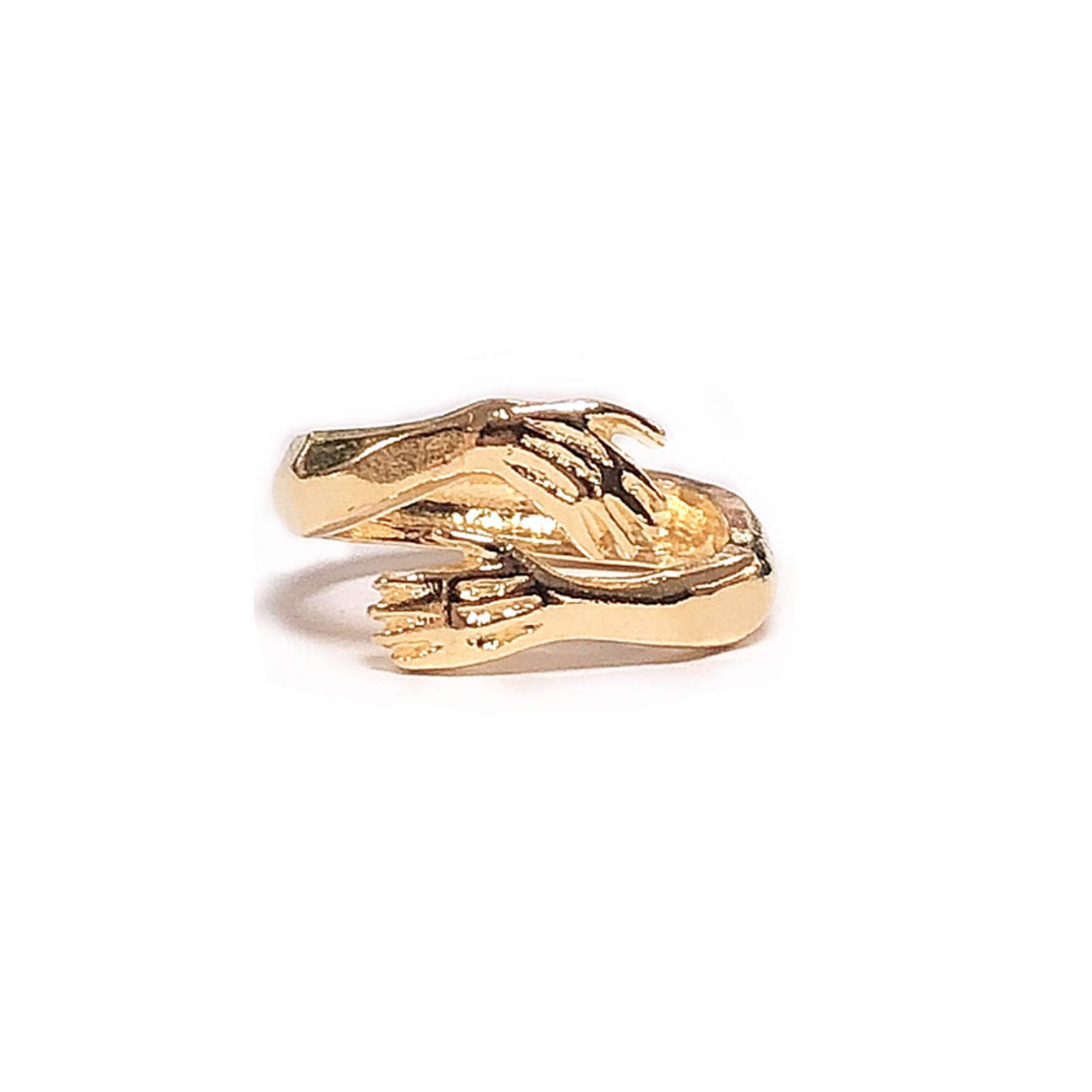 COLORFUL BLING Set Hugging Hands Finger Rings Silver Hands Embrace Open Rings Adjustable Couple Hug Rings Romantic Lover Wedding Ring Jewelry Statement Stackable Retro-Gold