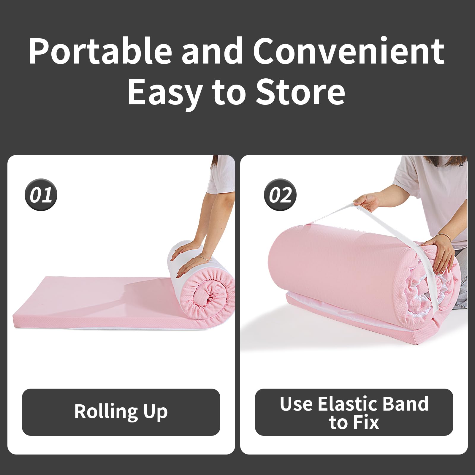 HOMBYS Memory Foam Massage Bed Mattress Topper with Removable Cover, Pink Massage Table Topper with Elastic Bands, Non-Slip Lash Bed Cushion Only (Bed Not Included)