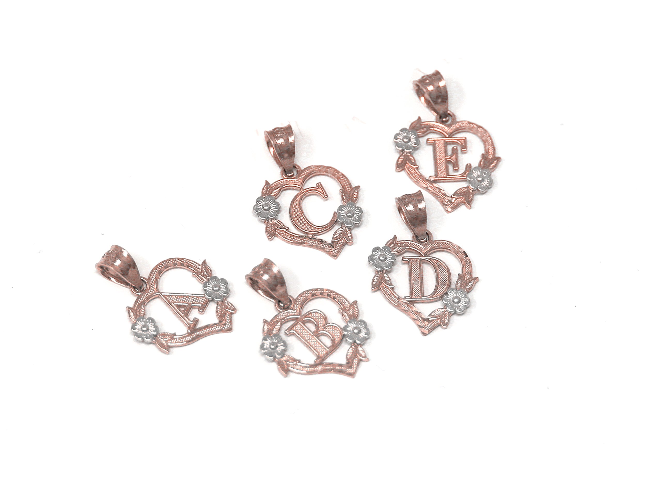 CaliRoseJewelry 14k Beautiful Two-Tone Initial Heart Pendant for Women in Rose and White Gold - Letter S