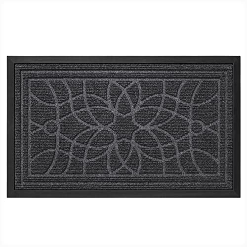 DEXI Front Door Mat, Welcome Mat Heavy Duty Durable Low Profile Outside Doormat for Entryway, Patio, Garage, High Traffic Areas, 17"X29", Grey