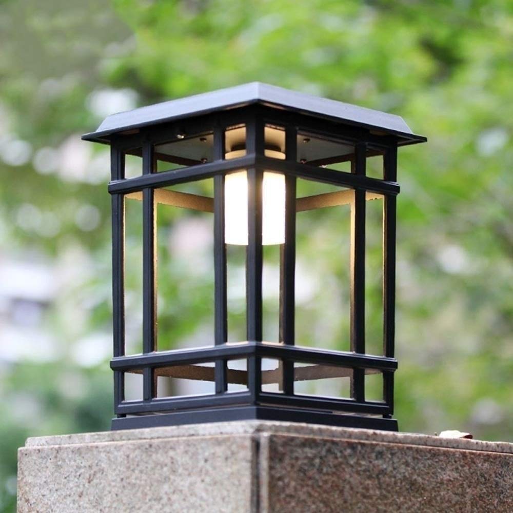 ZMY IP55 Exterior Solar Retro Column Lamp Outdoor Rainproof Aluminum Post Light Lawn Garden Home Landscape Pole Lantern Waterproof Door Pathway Illumination
