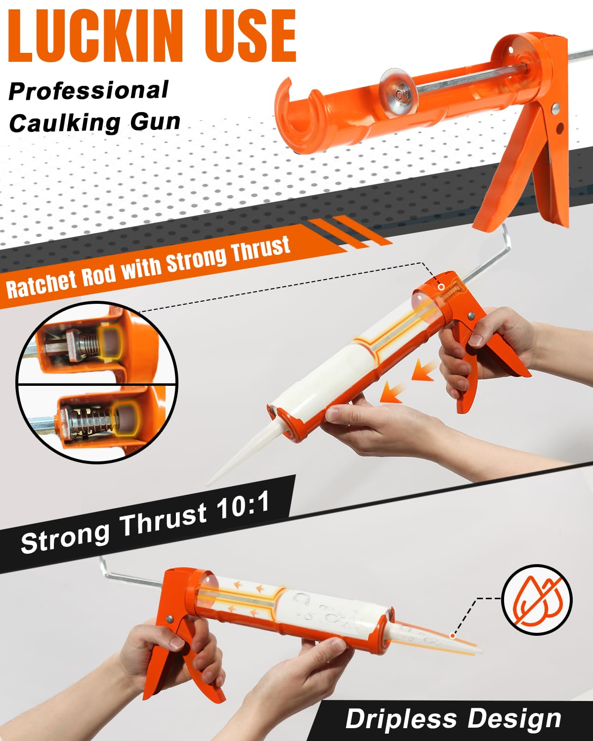 Holothurian Caulking Gun, Caulk Gun No Drip,Sealant Finishing Tool Grout Scraper for Kitchen Bathroom Window Sink Joint, 1/10 Gallon Cartridge, 10:1 Thrust Ratio