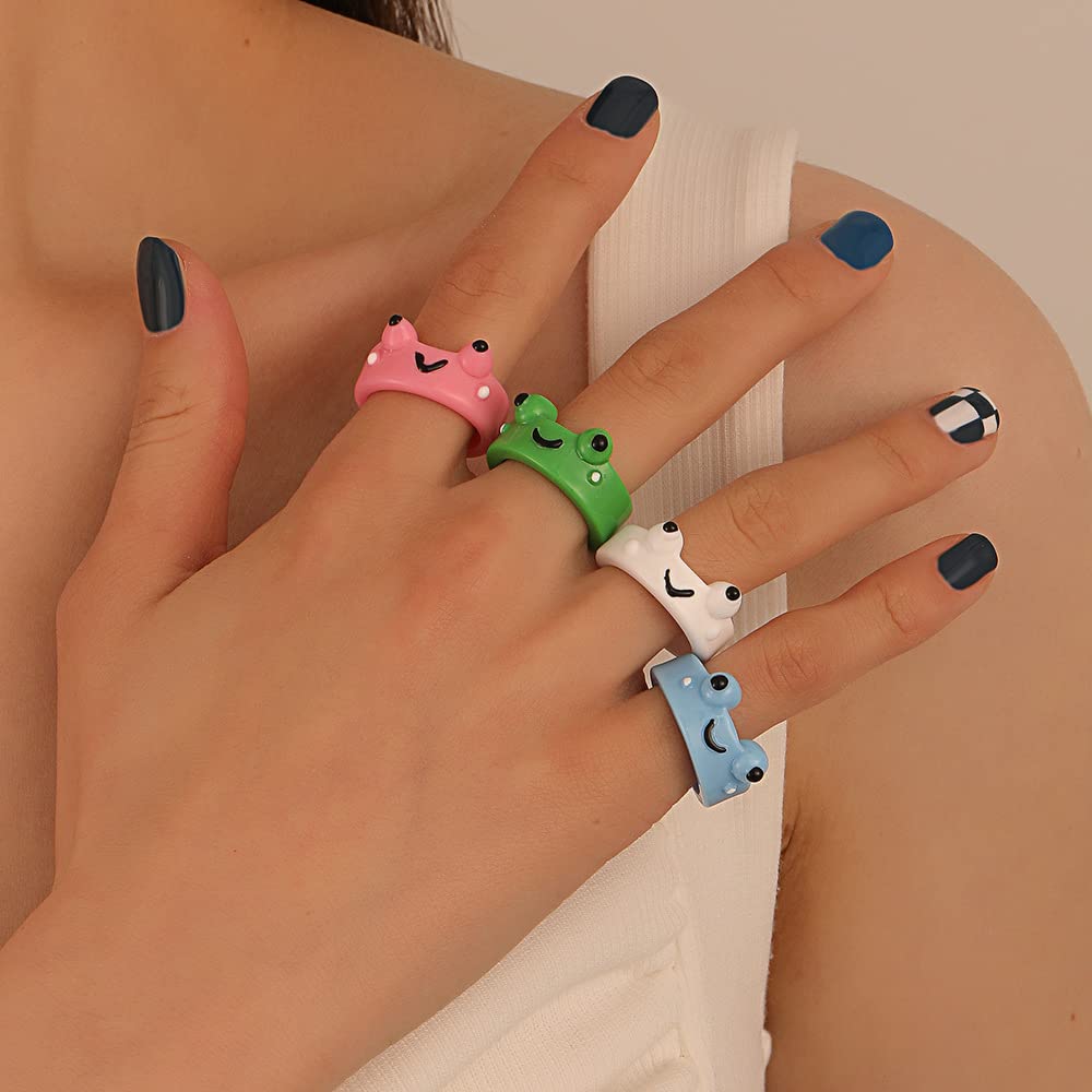 COLORFUL BLING Frog Chick Resin Ring Cute Animal Acrylic Rings Y2K Chunky Stackable Ring Funny Cartoon Friendship Gift for Women-F