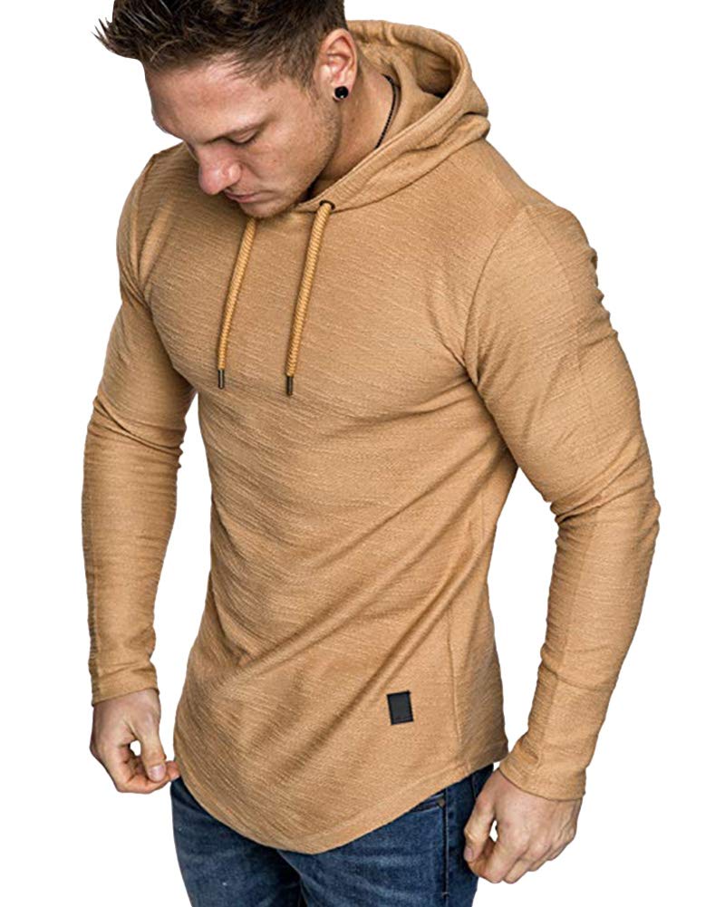 Lexiart Mens Fashion Athletic Hoodies Sport Sweatshirt Solid Color Fleece Pullover Khaki M