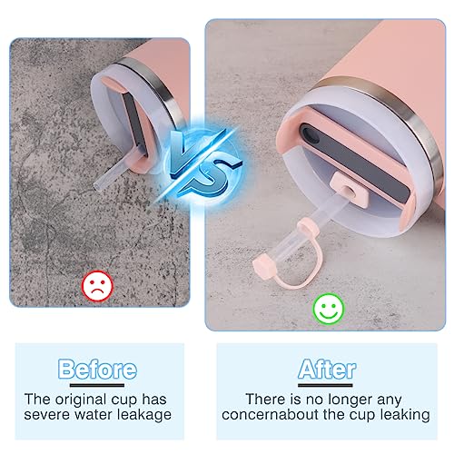 BGAANM Silicone Spill Proof Stopper Set Compatible with Stanley Quencher H2.0 FlowState Tumbler 40oz/ 30oz, Accessories Include 2 Straw Cover Cap, 2 Square Spill Stopper, 2 Round Leak Stopper (Pink)