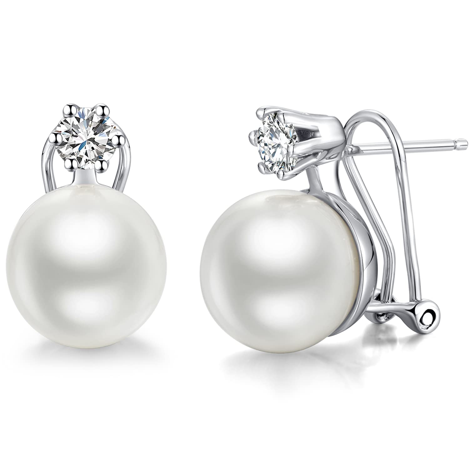 Pearl Stud Earrings Pearl Diamond Earrings for Women Pearl Stud Sterling Silver Pearl Earrings Dangle Silver Pearl Earrings for Women Han han Pearl Earrings Large Pearl Stud with Diamond 13MM