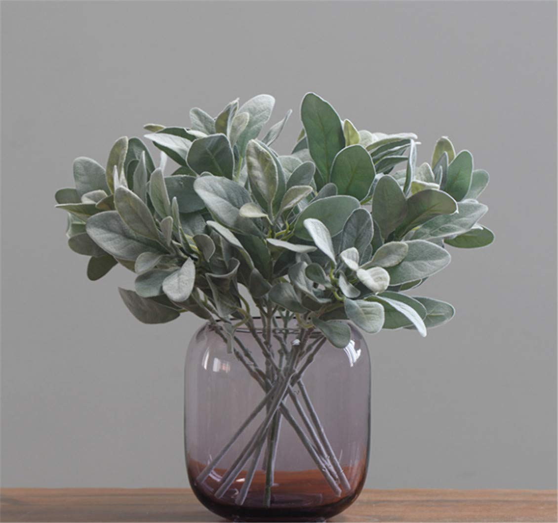 Skyseen 5Pcs Artificial Lambs Ear Greenery Leaves for Wedding Bridal Bouquet Party Home Garden Decor