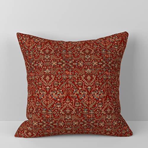 Spoonflower Square Throw Pillow, 18", Linen Cotton Canvas - Red Persian Black Oriental Library Traditional Print Throw Pillow Cover w/Insert