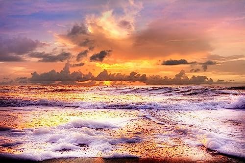 Ocean Waves Sunset Stamped Cross Stitch Kits - Needlepoint Counted Cross Stitch Kits for Beginners Adults Patterns Dimensions Embroidery Kits Arts and Crafts (11CT)/12x16 inch