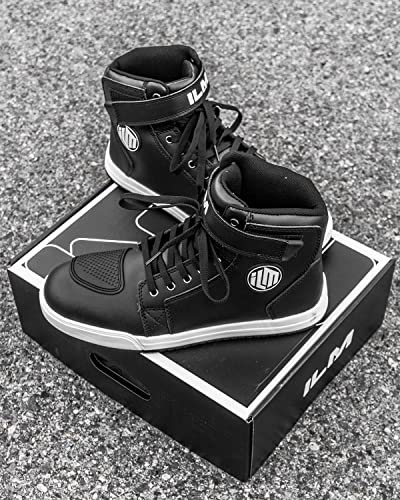ILM Motorcycle Shoes for Men Black Waterproof Street Riding Protective Gear Breathable Powersport Anti-Slip Footwear with Ankle Support, Shift pad (Black,13)