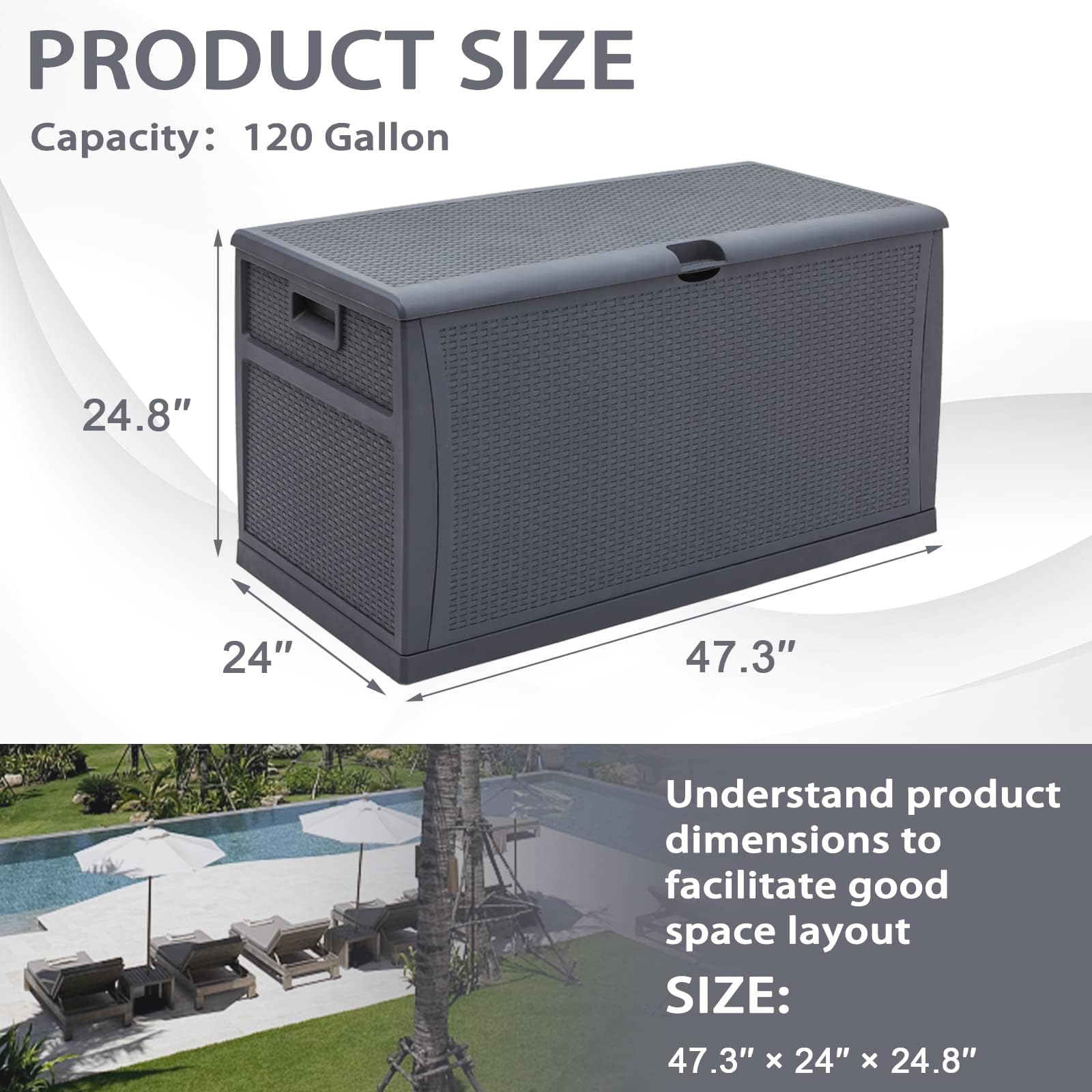 Crownland Outdoor 120 Gallon Storage Deck Box Resin Container Weatherproof Deck Storage Box Containers Patio Garden Furniture Outdoor Storage Boxes All Weather Using(Grey)