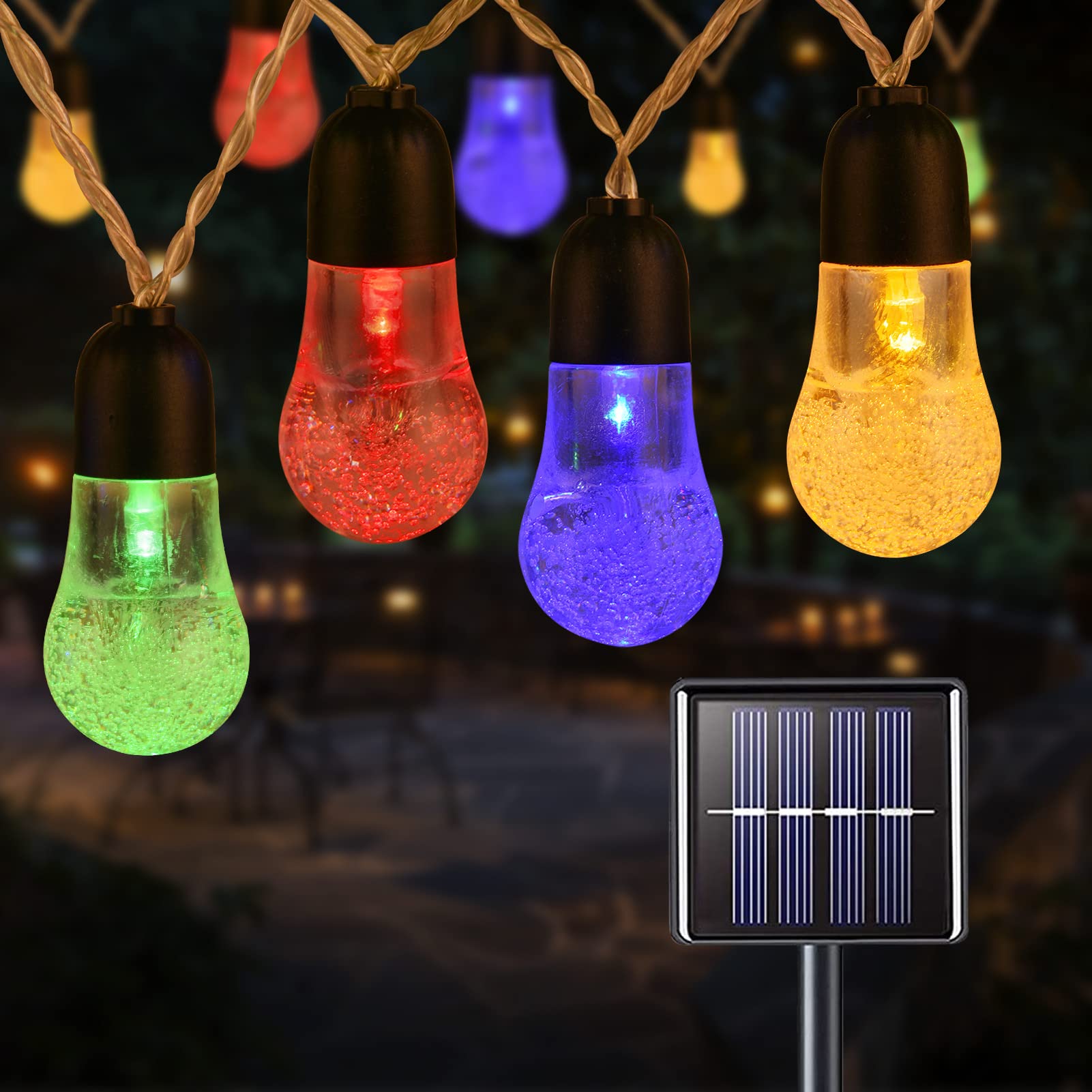 SLASHOME Solar String Lights Outdoor, 28.8Ft 30LED Waterproof Globe Fairy Lights, Solar Powered Lights with 8 Modes Light for Garden Porch Party Decor