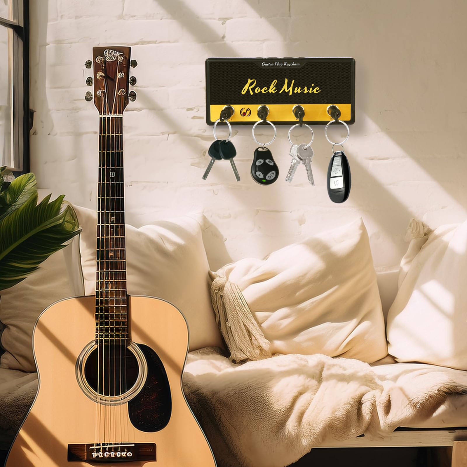 Eukynlre Guitar Amp Key Holder for Wall, Key Holder Wall Mount, Key Rack Wall Decor, Key Hooks with 4pcs Guitar Plug Keychain