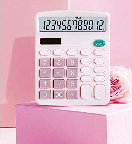 DEXIN Pink Office Desk Calculator, 12-bit Solar Battery Dual Power Standard Function Electronic Calculator with Large LCD Display (1PACK,Pink)
