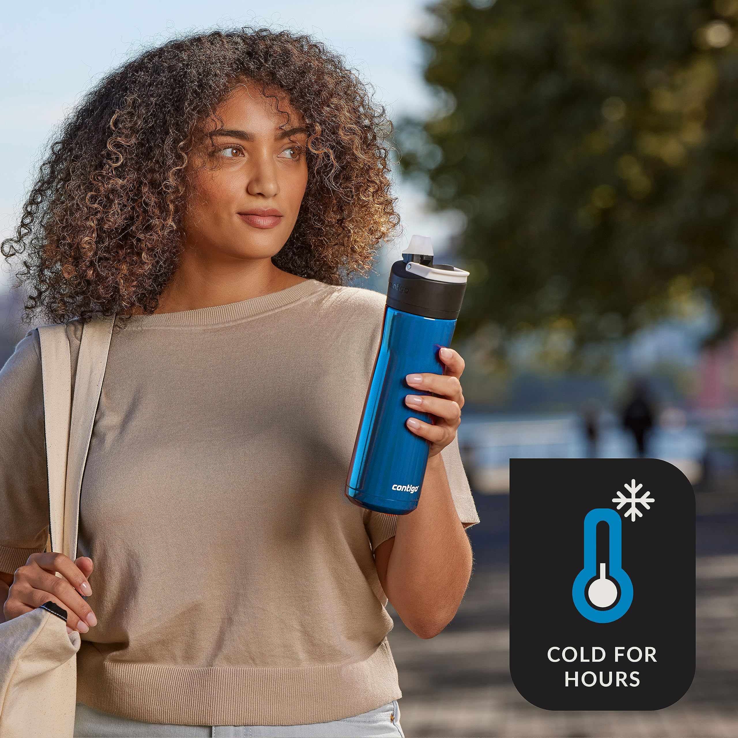 Contigo Ashland Chill Stainless Steel Water Bottle with Leakproof Lid & Straw, Water Bottle with Handle Keeps Drinks Cold for 24hrs & Hot for 6hrs, Great for Travel, School, Work, & More, 24oz