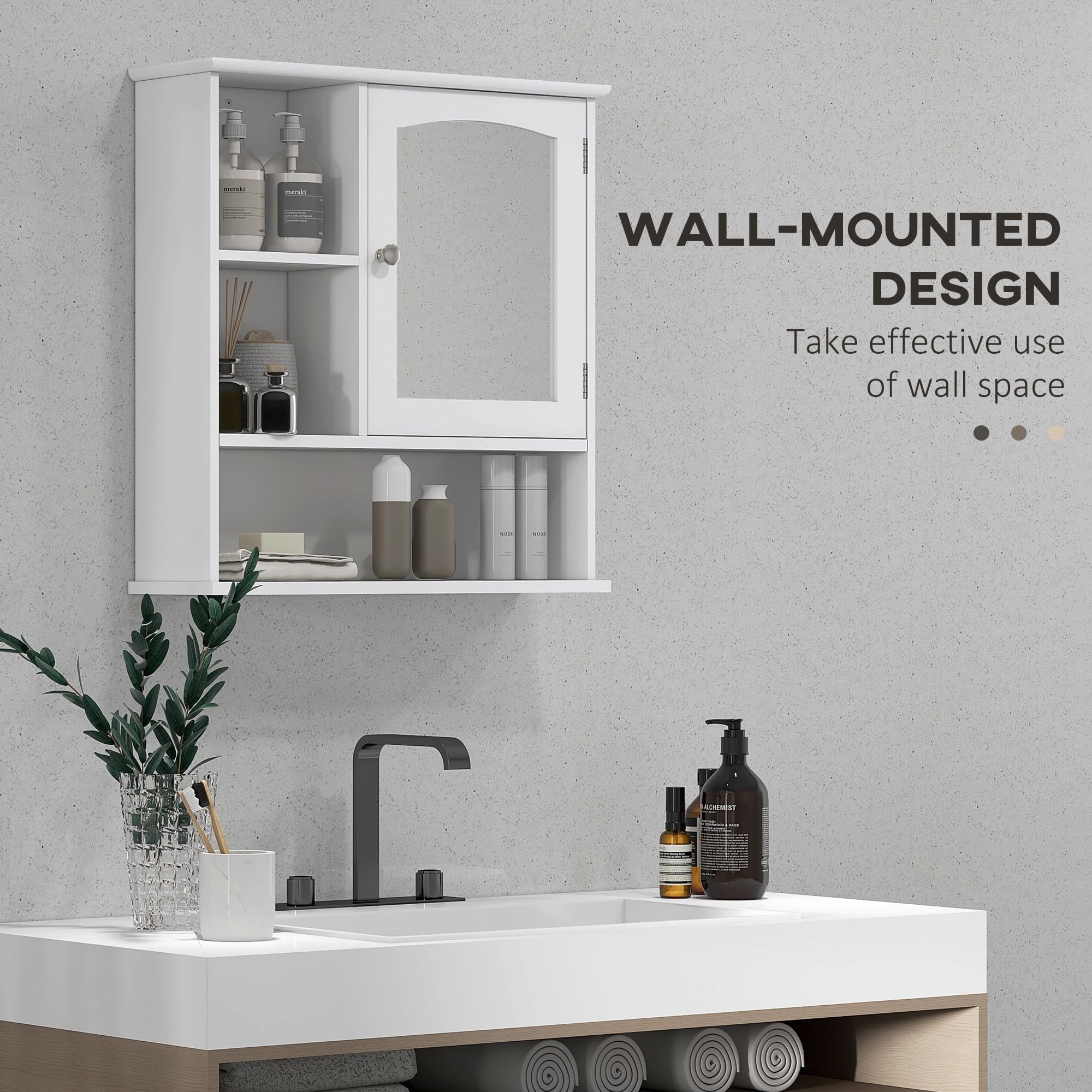 kleankin Bathroom Medicine Cabinet with Mirror, Wall-Mounted Bathroom Cabinet with Adjustable Shelf for Living Room and Laundry Room, White