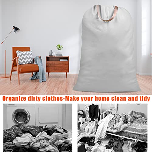 SANFERGE Cotton Canvas Laundry Bag with Handles & Drawstring Straps, Heavy Duty Extra Large Laundry Bags for Laundromat and Household, Washable Travel Dirty Clothes Bag Hamper Liner, 25.5 x 34 Inch, Light Grey