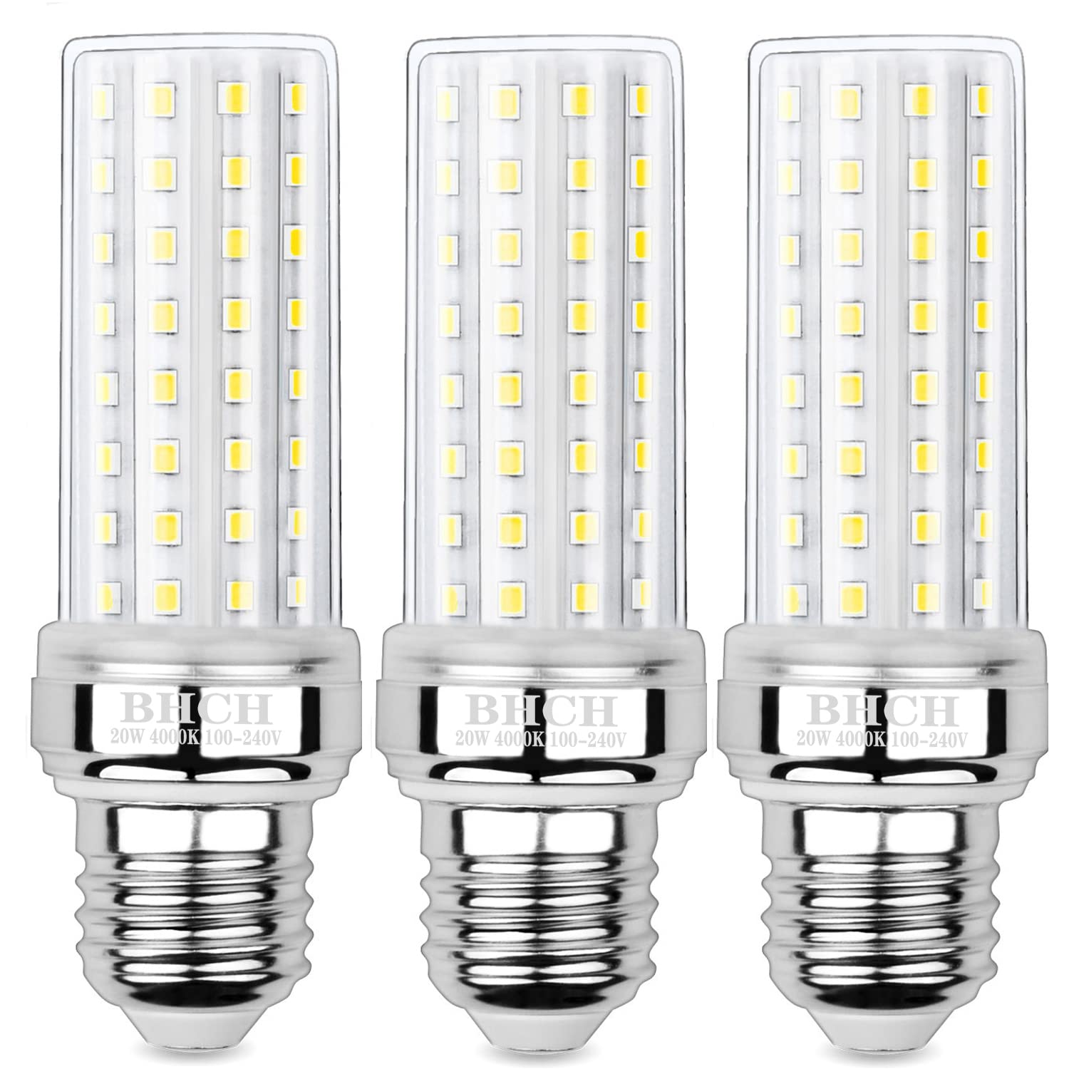 BHCH LED Corn Bulbs 20W, E26 Edison Screw Bulbs, 150W Incandescent Bulbs Equivalent, Neutral White 4000K, Non-Dimmable, Pack of 3
