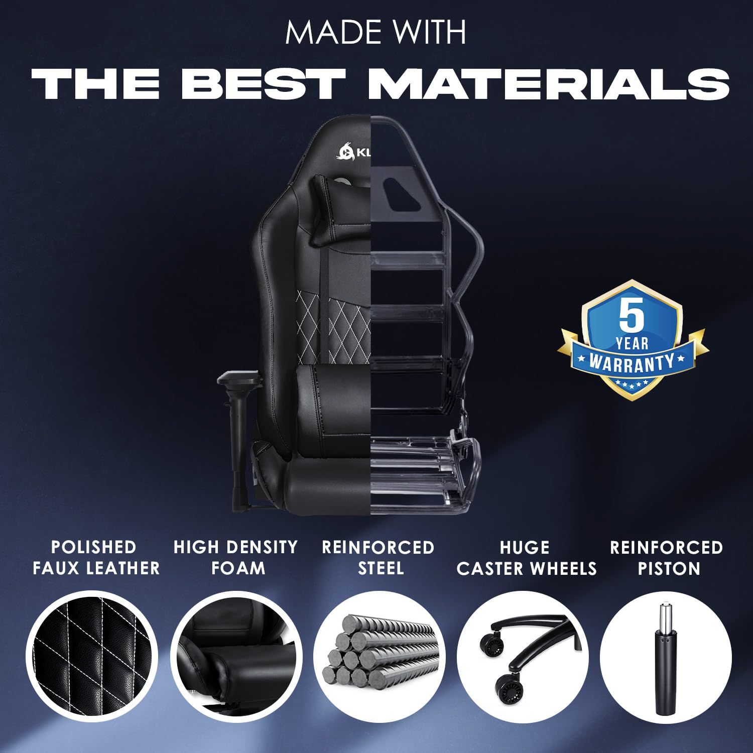 KLIM Esports Gaming Chair with Back & Head Support + Ergonomic Computer Chair with Adjustable Armrests + PU Leather + Very Robust Gamer Chair for Adults + New Version Office Chair + Black…