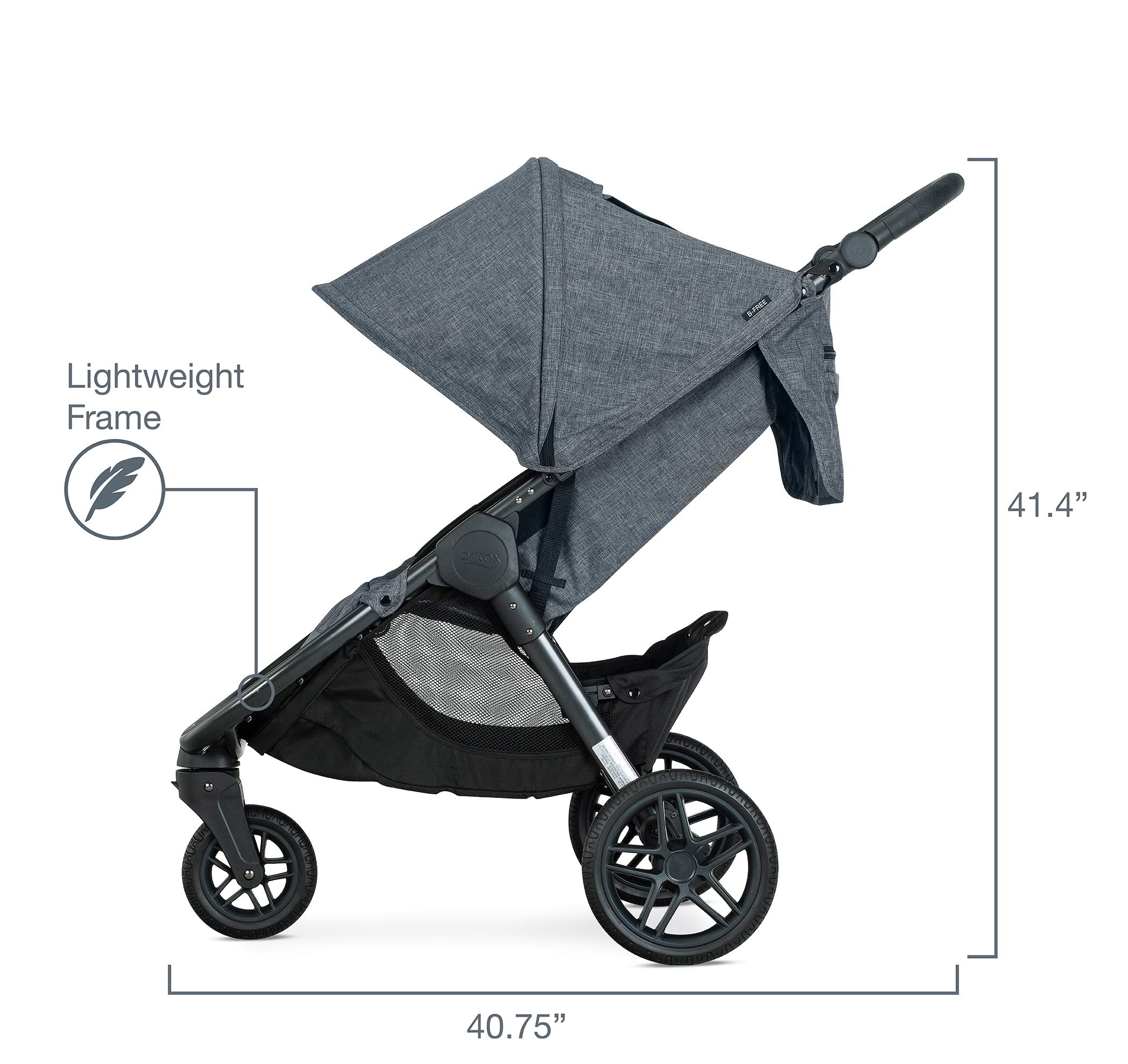 Britax B-Free Stroller | All Terrain Tires + Adjustable Handlebar + Extra Storage with Front Access + One Hand, Easy Fold, Vibe