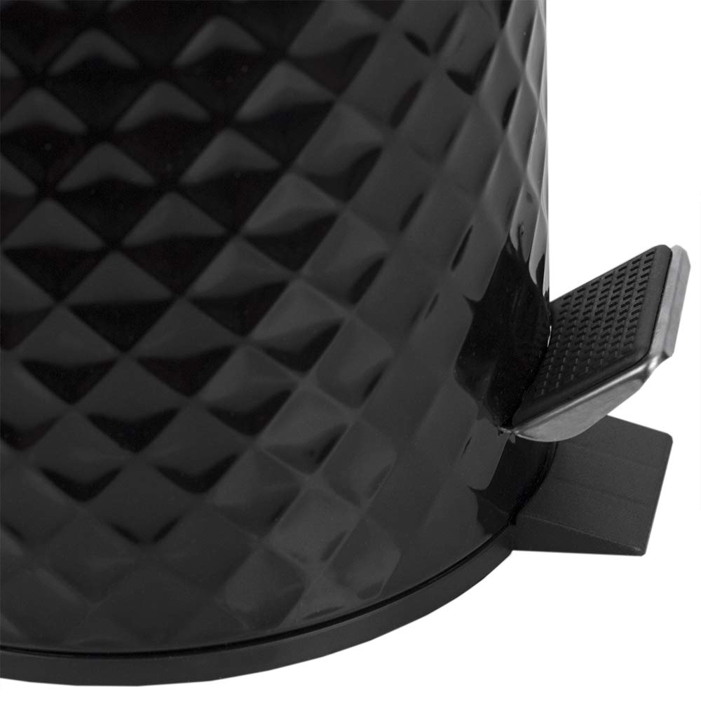 Home Basics 3 Liter Pedal Activated Textured Small Steel Waste Bin, Black Soft Lid Closure, Removable Plastic Liner, and Portable Carrying Handle, (2PACK)
