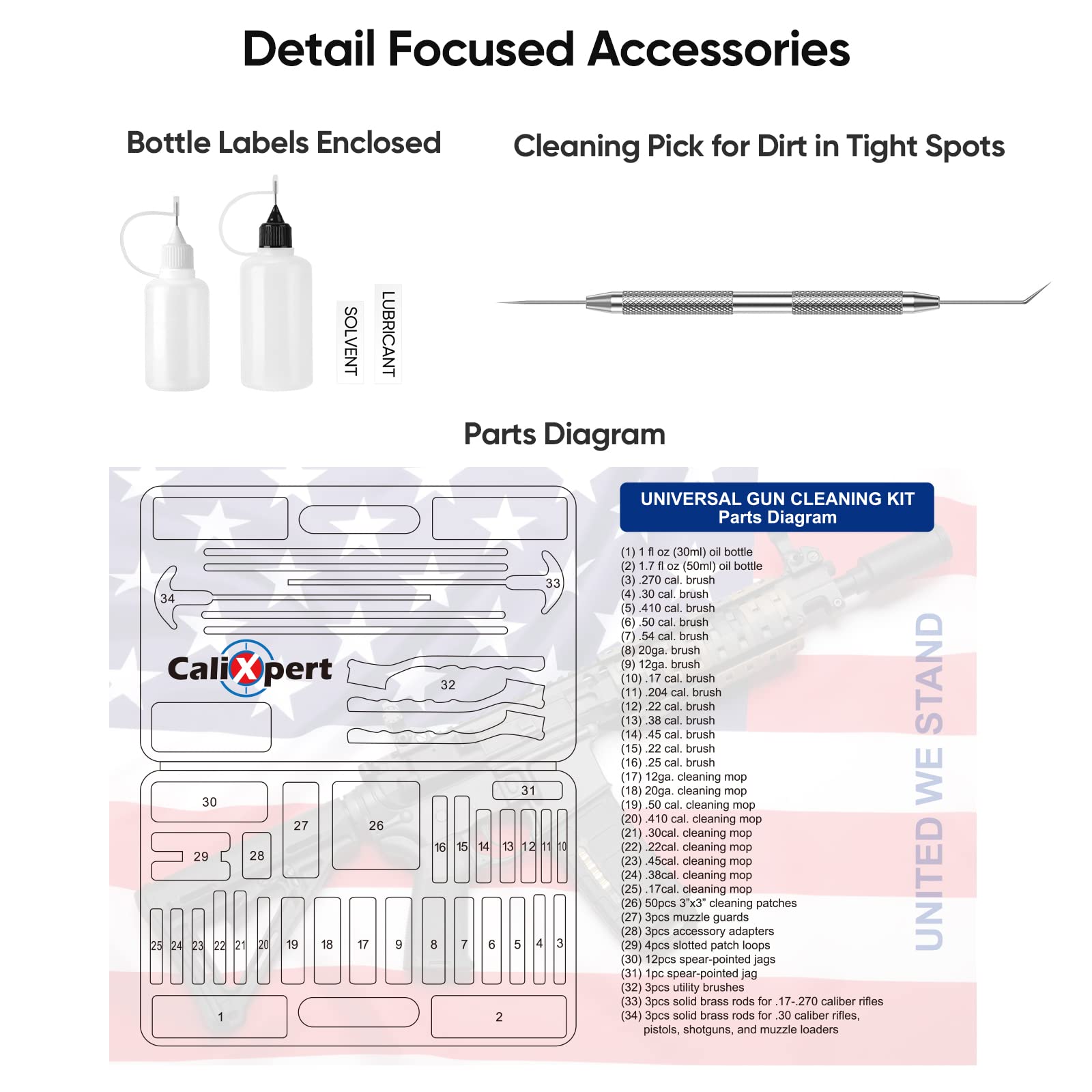 CaliXpert Universal Gun Cleaning Kit with Storage Case and Extra Stainless Steel Pick (Plastic Jags and Loops)