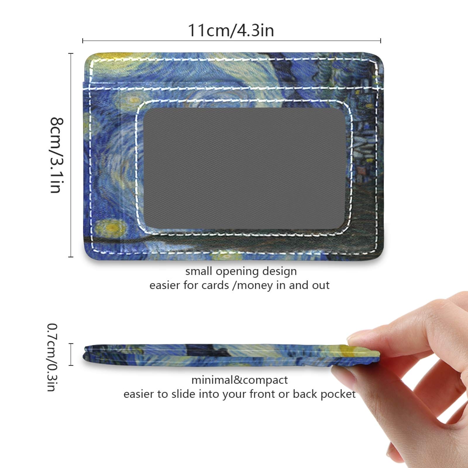 Linomo Thin leather Card Holder and Money Clip Van Gogh Starry Night Art Painting Wallet RFID Blocking for Men & Women