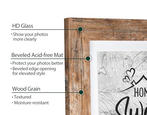 Califortree Rustic Brown 11x14 Picture Frame - Display Photos 8x10 with Mat or 11x14 Without Mat - Real Glass Inside - Set of 2