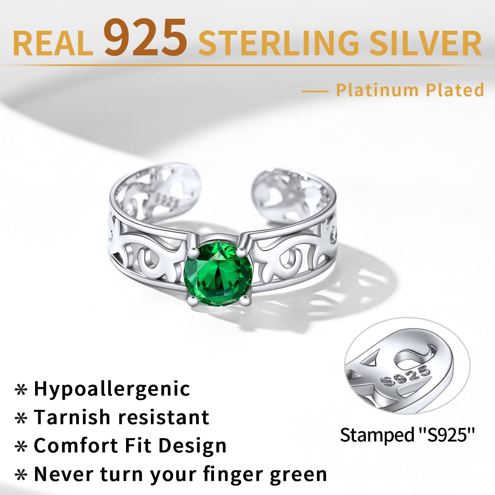 ChicSilver 925 Sterling Silver June Birthstone Ring 6MM Dainty Round Created Alexandrite Celtic Eternity Ring Wedding Band for Women Adjustable