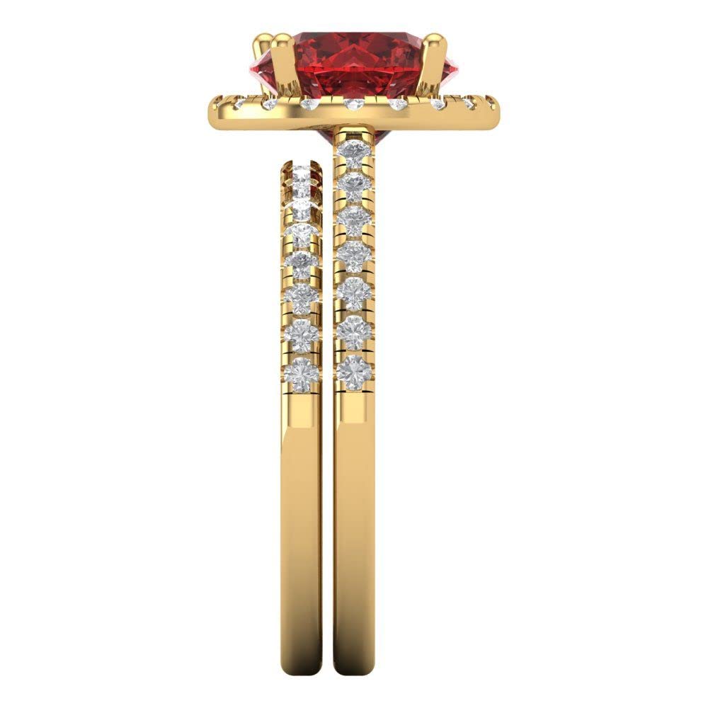 Clara Pucci 2.82 ct Round Cut Halo Solitaire Natural Red Garnet Designer Art Deco Statement Wedding Ring Band Set 18K Yellow Gold 7