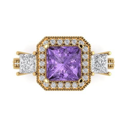 Clara Pucci 2.93 ct Cushion Cut Halo Solitaire 3 stone Accent Created Alexandrite Engagement Anniversary Bridal Ring 18K Yellow Gold 5.75