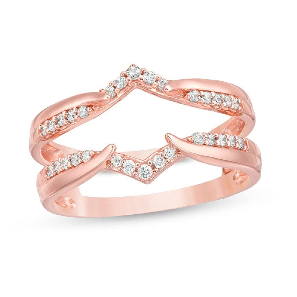 Celebrityinspired jewelry 0.75 Ct Round Simulated Diamonds Guard Enhancer Wrap Wedding Band Ring Sterling Silver 14k Rose Gold Finish