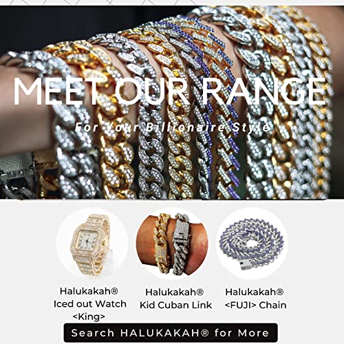 Halukakah Gold Chain Iced Out for Men,Men's 14MM Miami Cuban Link Chain Choker Necklace 20In(50cm) Platinum White Gold Finish,Full Cz Diamond Cut Prong Set,Gift for Him
