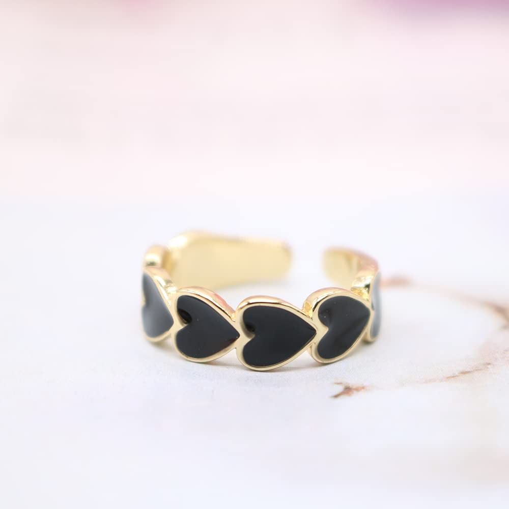 Colorful Enamel Heart Ring Adjustable Love Heart Open Band Ring Plain Stackable Finger Ring Wedding Love Promise Ring for Women Fashion Jewelry Gift Gold Plated (Blue)