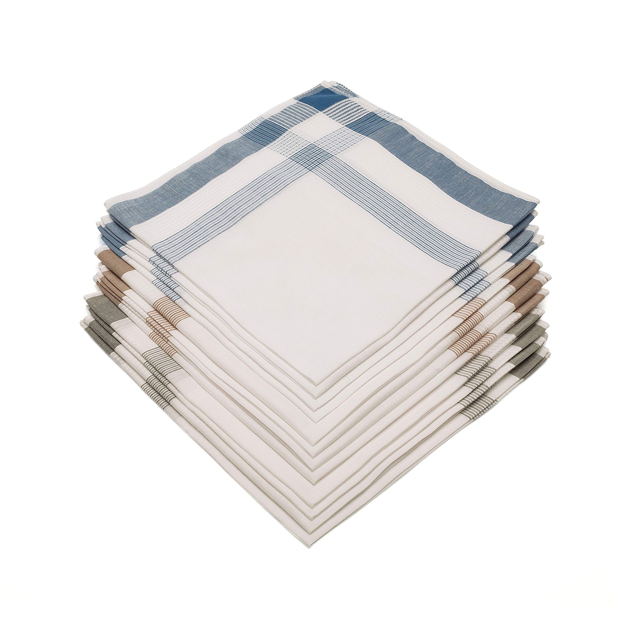 Causa Forcia Cotton Handkerchiefs for Men Thick Soft Turkish White Cotton, 12 Pack (Color Striped)