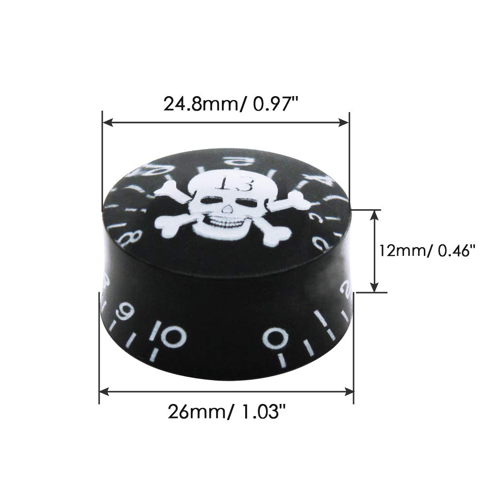 mxuteuk 4pcs Skull Electric Guitar Knob Bass Top Hat Knobs Speed Volume Tone AMP Effect Pedal Control Knobs Black with White KNOB-S12