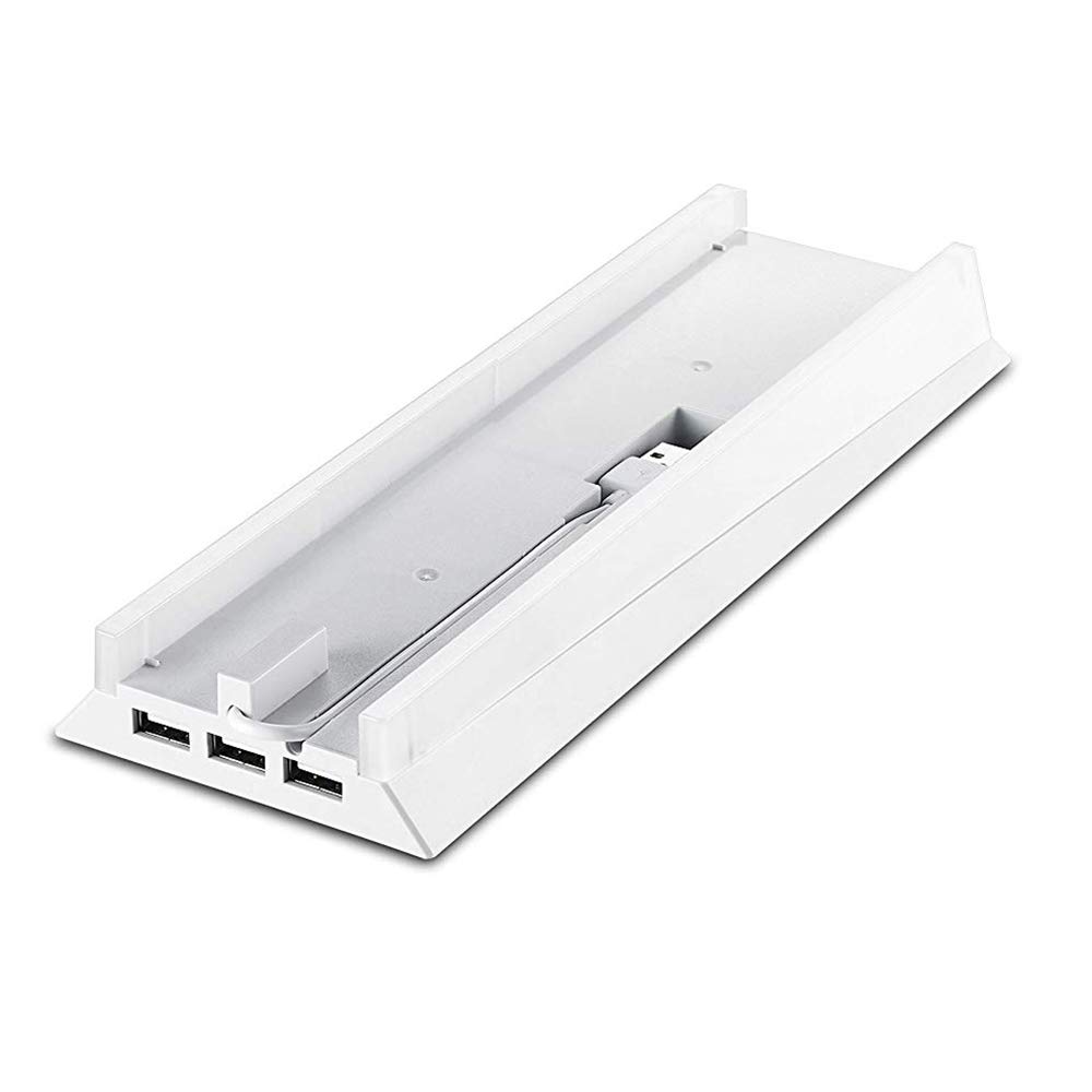 KlsyChry Vertical Stand for PS4 White, Blue Light Base Led PS4 Bracket Mount Holder Stand for PlayStation 4 Console with 3 USB Hub Ports -White