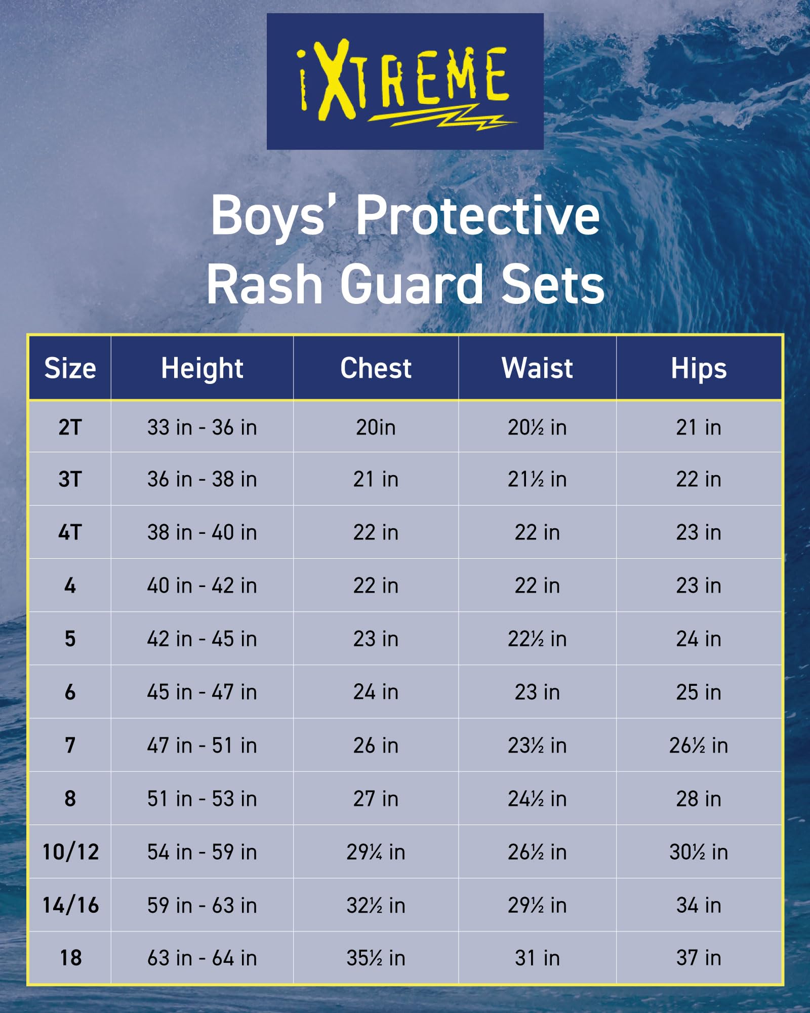 iXtreme Boys' Rash Guard Set - 4 Piece UPF 50+ Swim Trunks and Long Sleeve Swim Shirt (12M-14), Size 7, Royal/Black Shark