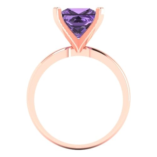 Clara Pucci 3.0 ct Princess Cut Solitaire Simulated Alexandrite Engagement Bridal Promise Anniversary Ring 18K Rose Gold Size 9.5