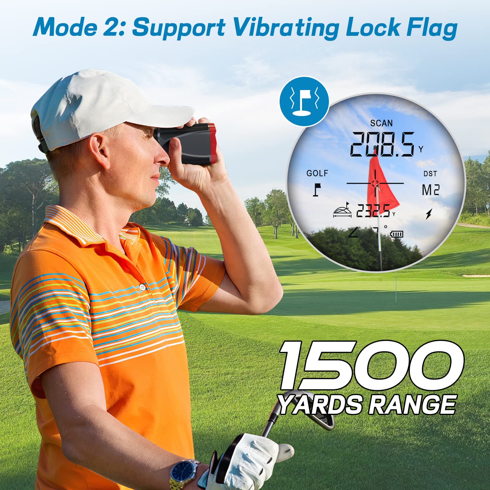 Bozily Golf Rangefinder with Slope, 6X Rechargeable Laser Range Finder with Charging Cord, 1200 Yards Flag-Lock, Slope ON/Off, Continuous Scan Support - Tournament Legal Golf Rangefinder