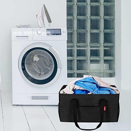 LHZK 2Pack Extra Large Utility Tote Bag with Metal Wire Frame, Reinforced Bottom Board for Pool Beach Laundry Storage