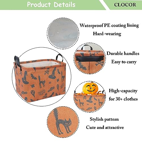 CLOCOR Rectangular Halloween Storage Basket, Skull Magic Symbol Storage Basket Fabric Halloween Open Home Storage Bins Boxes,Foldable Bag for Baby Cloth Toy Book Shelf Closet Baskets(Yellow)