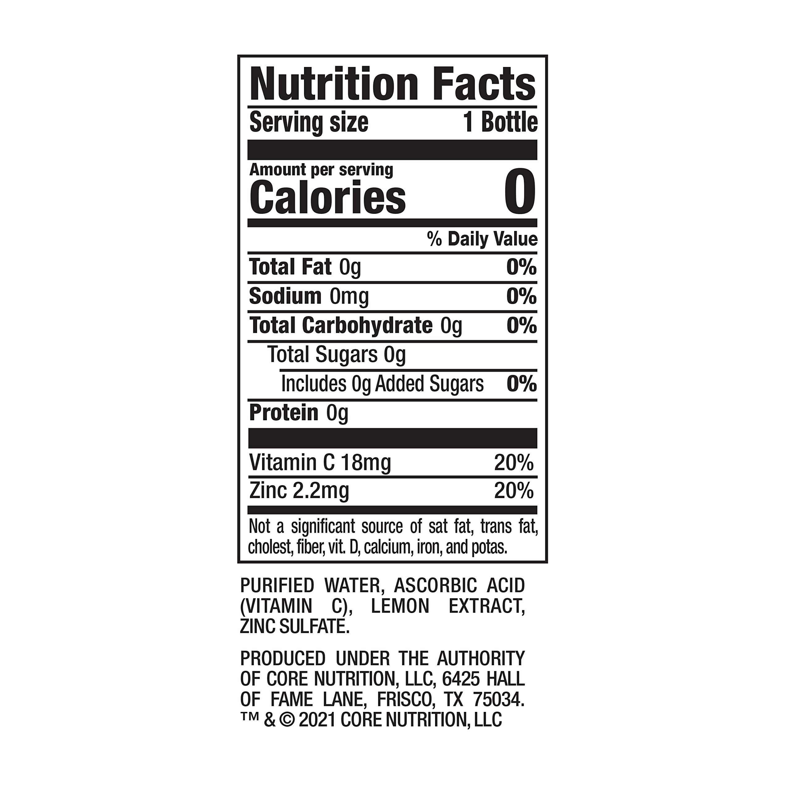 CORE Hydration+ Immunity, Lemon Extract Nutrient Enhanced Water with Vitamin C and Zinc, 23.9 Fl Oz Bottle (Pack of 12)