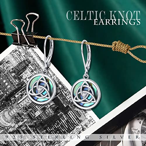 Celtic Knot Abalone Earrings 925 Sterling Silver Abalone Leverback Earrings Celtic Knot Dangle Earrings Jewelry Gifts for Women