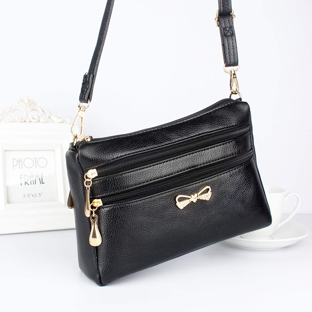 Daily Shopping Multi-Layer Money Purse Solid PU Litchi Pattern Mummy Money Bags, Black, 21 x 18 x 5cm