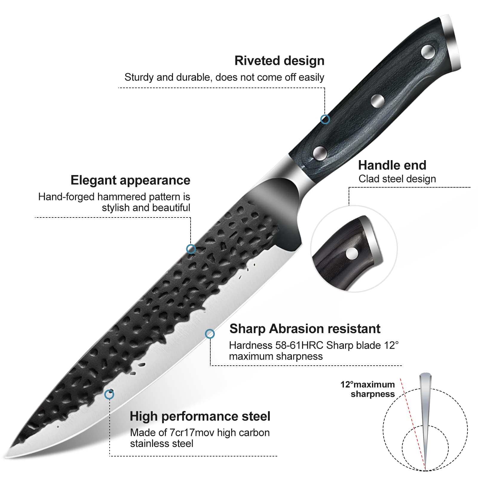 Dfito Chef Knife Set, 3 Pieces Hand Forged Kitchen Knife Set Ultra Sharp Chef Knife, Cleaver Knife, Paring Knife, High Carbon Stainless Steel Knife Set,japanese knife set