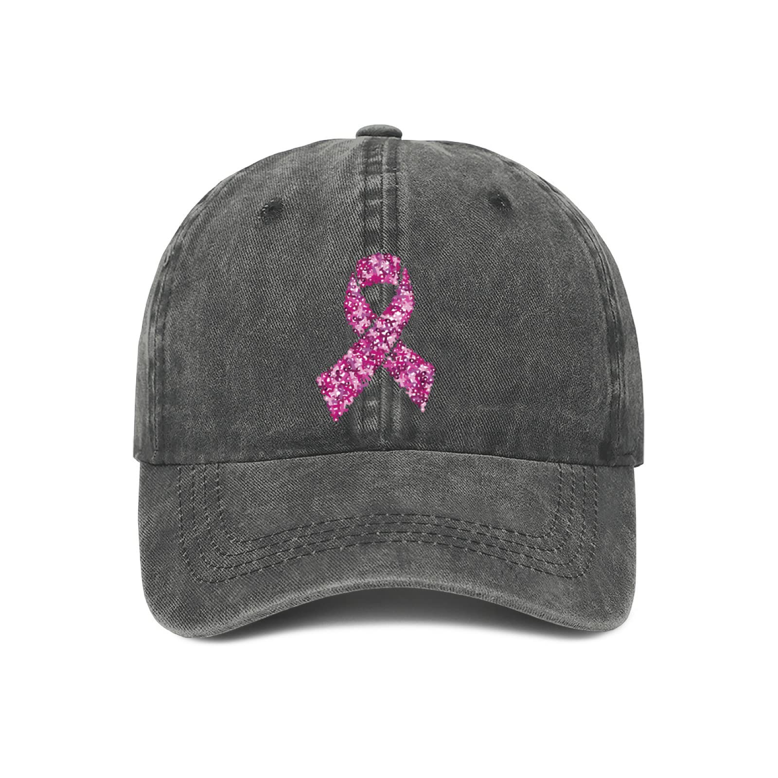 Breast Cancer Awareness Pink Ribbon Baseball Cap Hat Mens Women's Washed Cool Cap Adjustable Snapback Travel Hat Gray